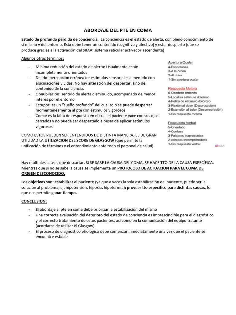 Abordaje del Paciente en Coma | PDF | Coma | Medicina CLINICA