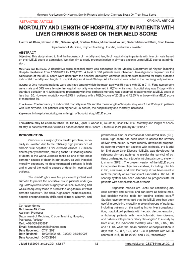 MELD Score Impact on Liver Cirrhosis Outcomes | PDF | Cirrhosis ...