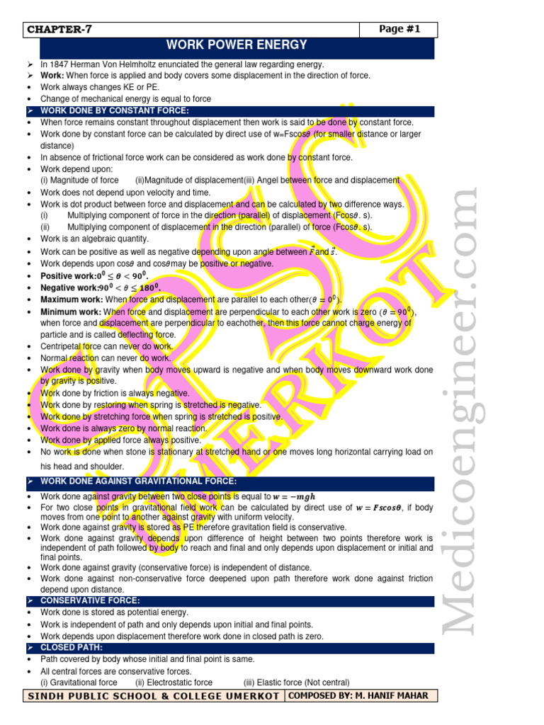 -Medicoengineer.com-Chap-07- Work Power and Energy Keypoints | PDF | Force | Metrology