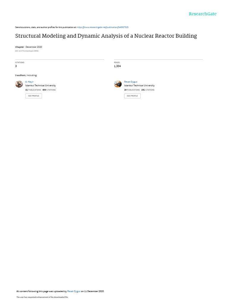 Structural Modeling And Dynamic Analysis Of A Nuclear Reactor Building Pdf Nuclear Power