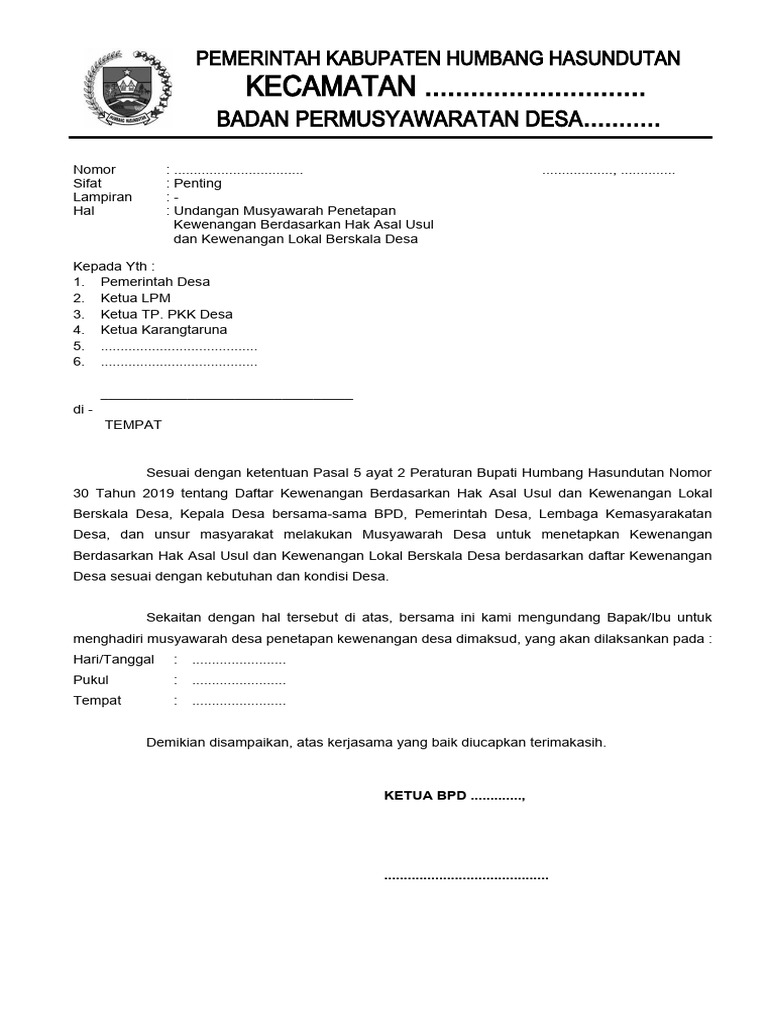 Undangan Musyawarah Desa | PDF