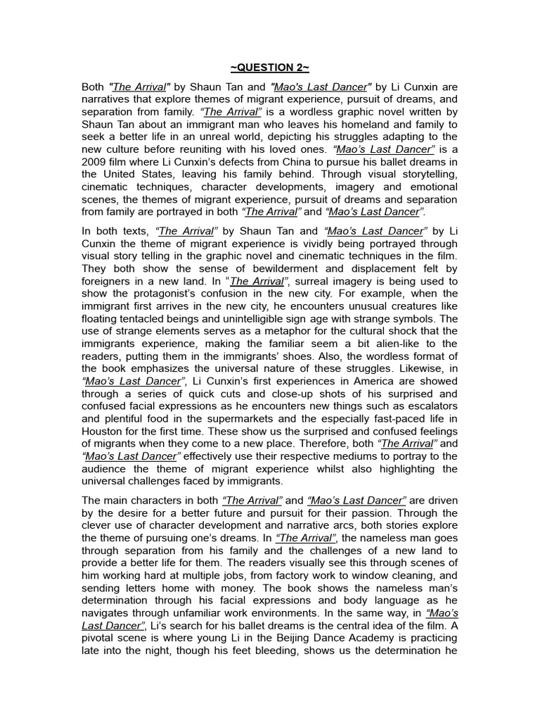 English Comparative Essay The Arrival and Mao's Last Dancer | PDF