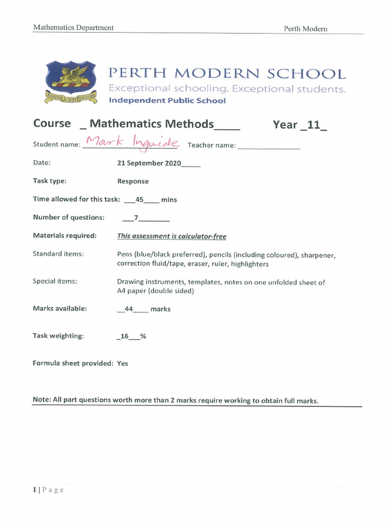 METHODS - Y11 - Tests - Pmod 2020 Test 3 Indices and Differentiation ...