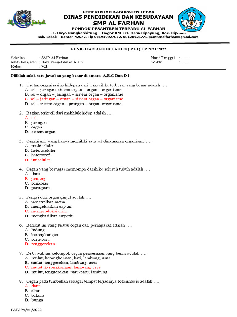 Soal IPA Semester 2 TH 2022 2023 | PDF | Sains & Matematika