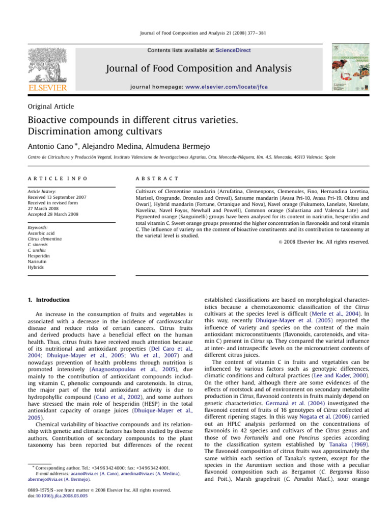 Bioactive Compounds in Different Citrus Varieties Joss | PDF | Orange ...