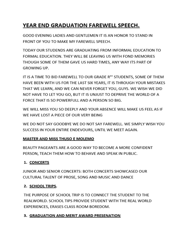 Year End Graduation Farewell Speech 2018 | PDF