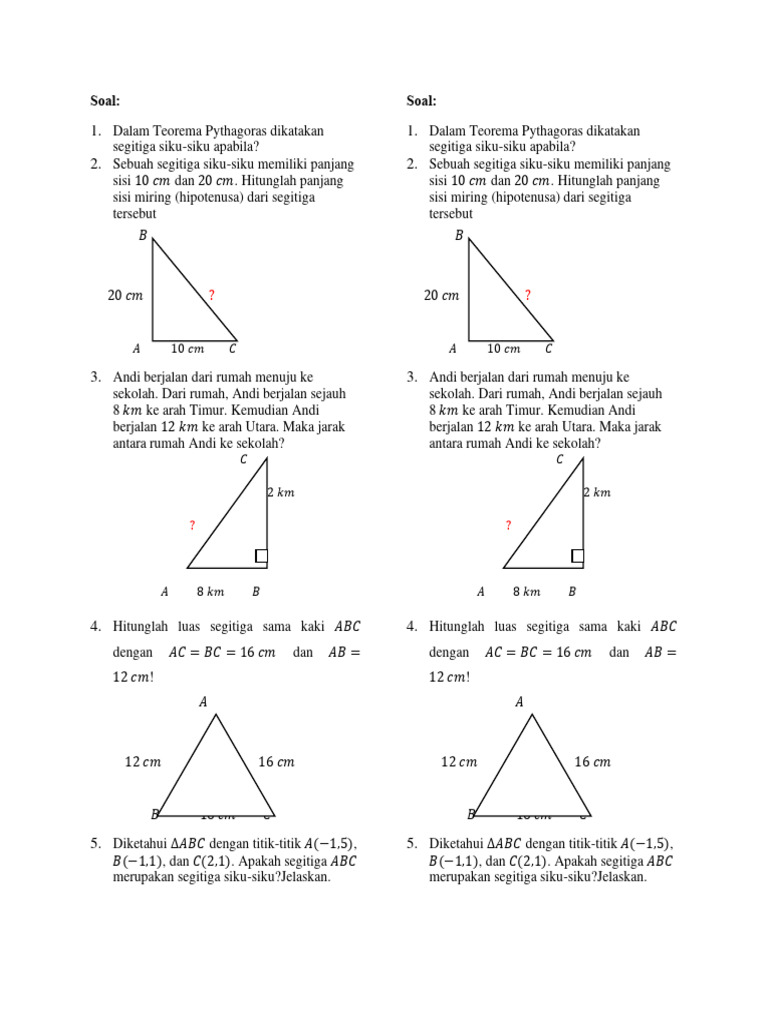 Latihan Soal Teorema Pythagoras Pdf