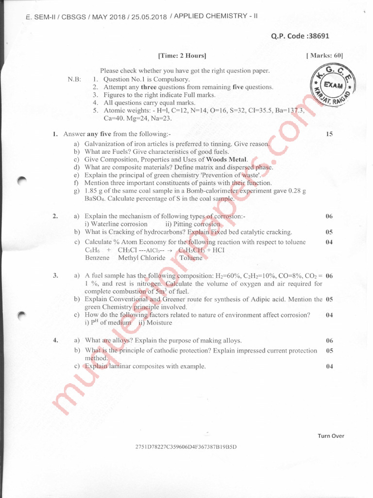 Fe Sem2 Chem2 May18 | PDF