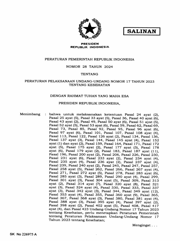 Salinan PP Nomor 28 Tahun 2024 | PDF | Pengembangan Diri | Kesehatan ...