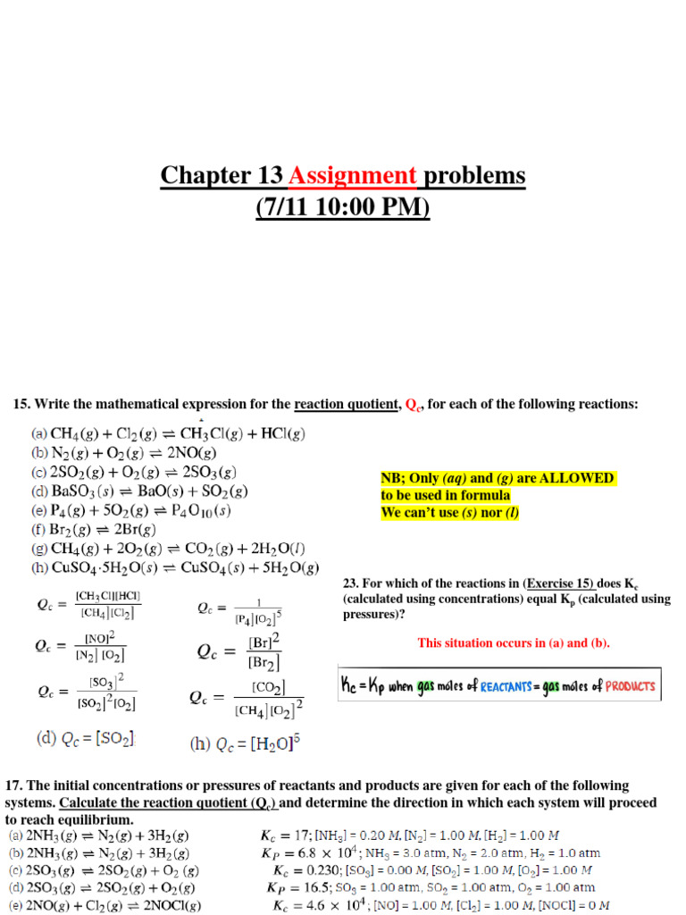 Chapter 13 (Assignment + Review) | PDF | Chemical Equilibrium | Continuum Mechanics