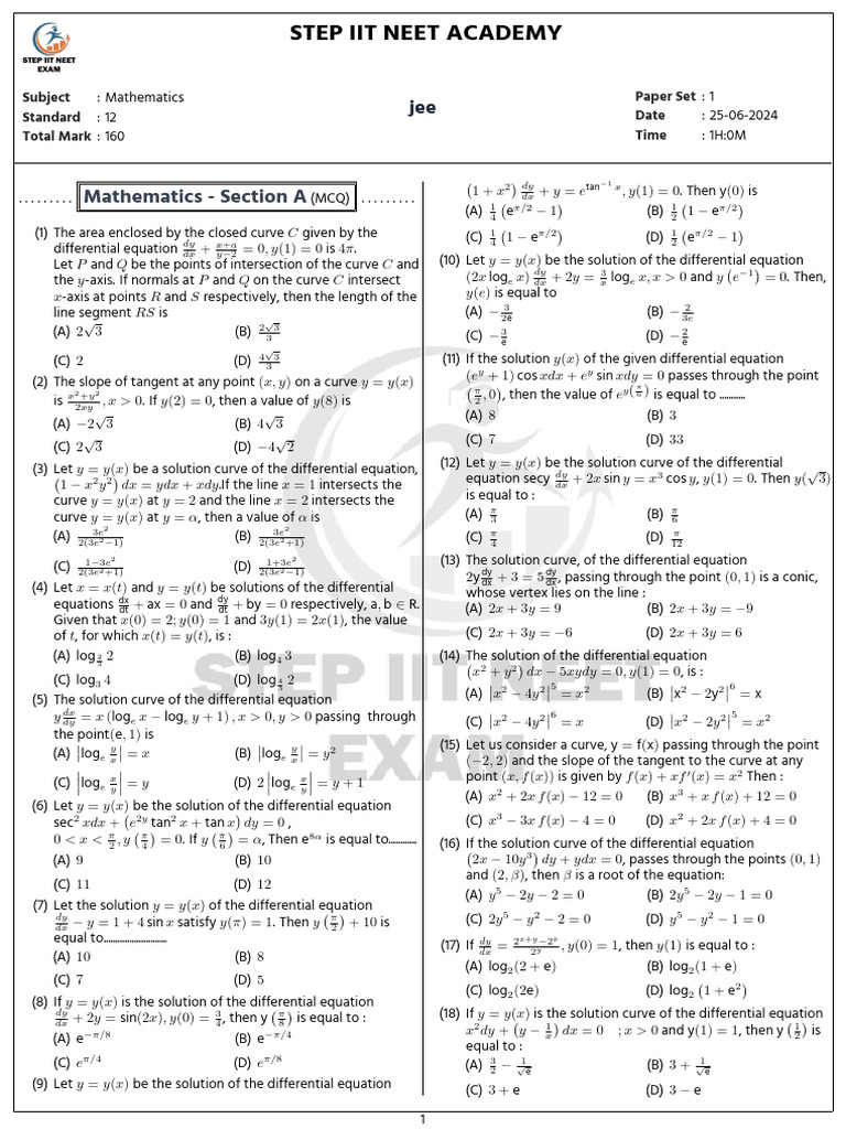 Work Sheet Differential Eq | PDF | Equations | Tangent