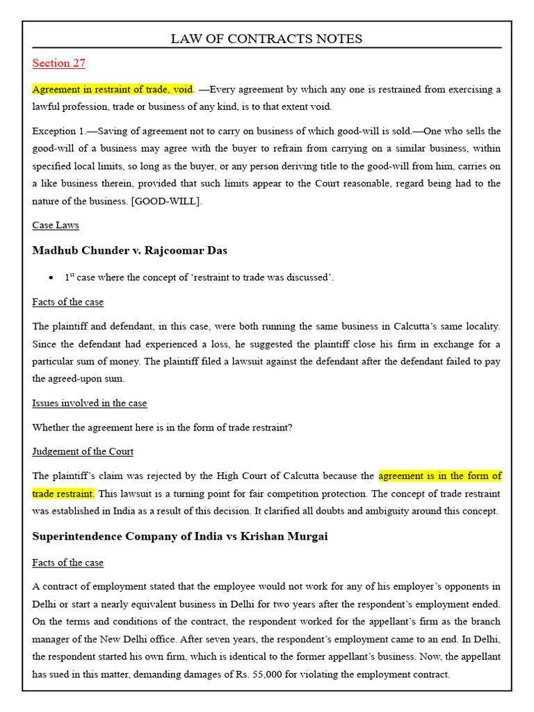 Contract Notes | PDF | Breach Of Contract | Damages