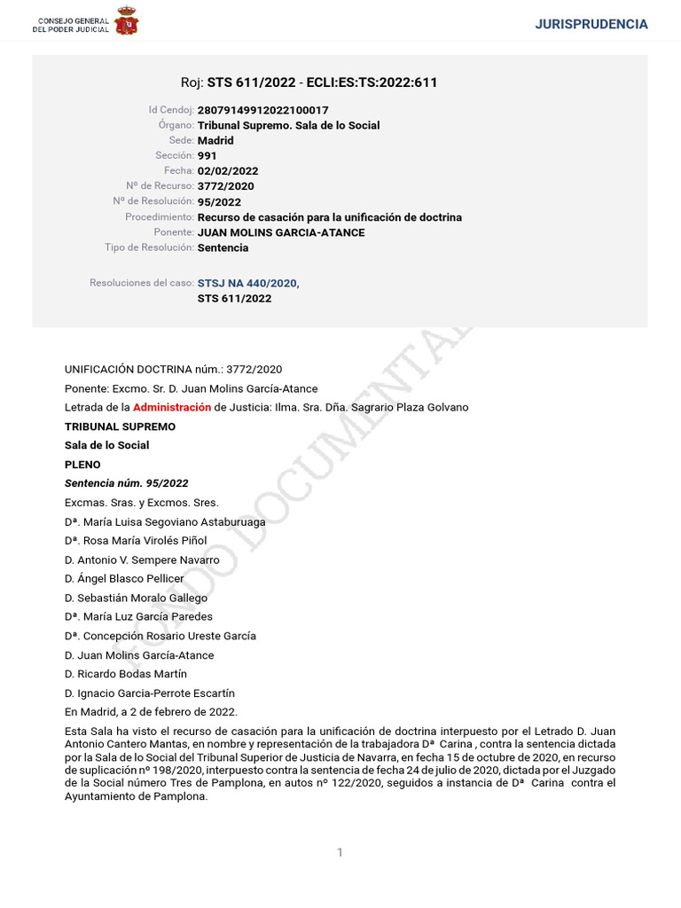 Sentencia STS 611/2022 sobre subrogación laboral | PDF | Sentencia (ley ...