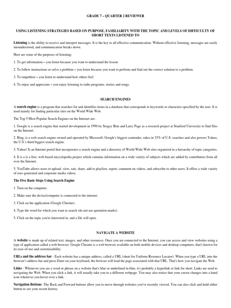 English 7 Quarter 2 REVIEWER | PDF | Hyperlink | World Wide Web