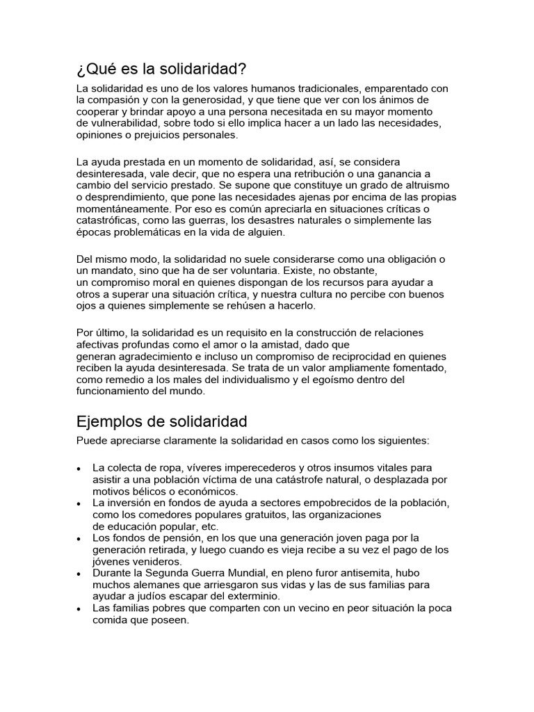 Qué Es La Solidaridad | PDF | Pobreza | Pobreza e indigencia