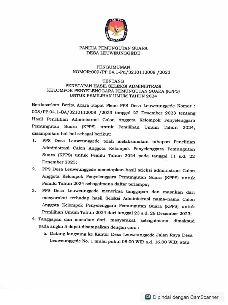 Penetapan Hasil Seleksi Administrasi | PDF Penetapan Hasil Seleksi Administrasi | PDF