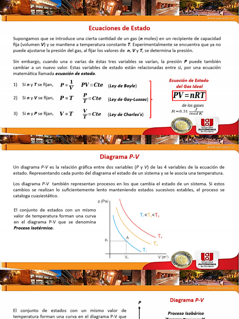 Ecuación de Estado, Diagrama P-V y Calor Específico y Latente | PDF ...