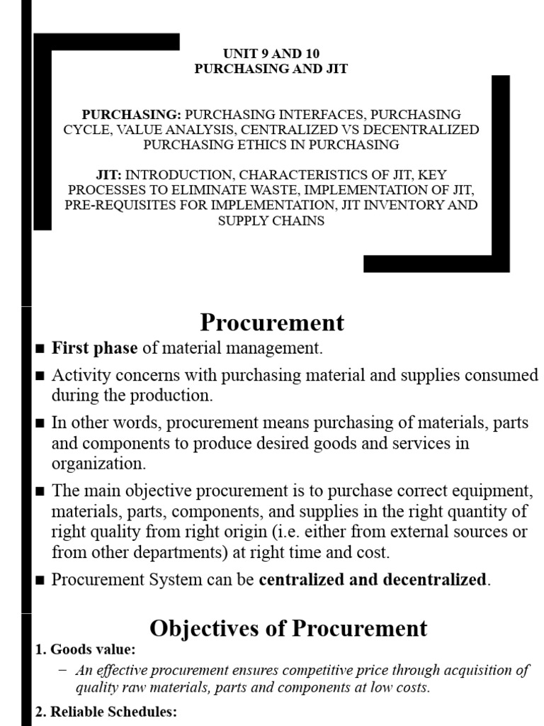 Unit IX and X Purchasing and JIT - Lean Operations | PDF | Lean ...