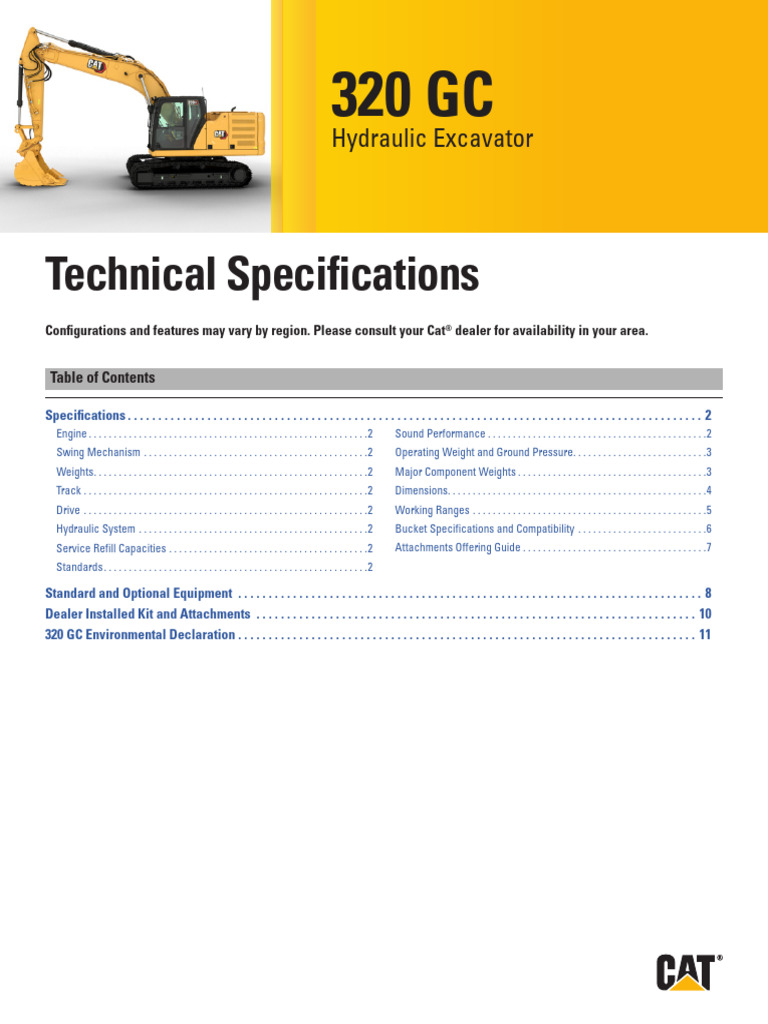 320 GC Specification | PDF | Horsepower | Diesel Fuel