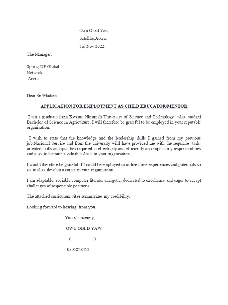 Obed's Application Letter. | PDF | Career & Growth