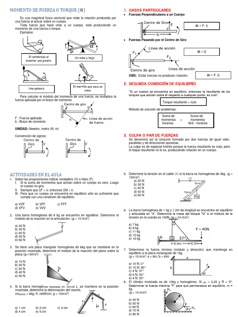 Conceptos y Ejercicios de Torque | PDF | Esfuerzo de torsión | Fuerza