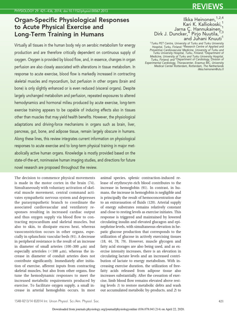 Organ-Specific Physiological Responses To Acute Physical Exercise and Long-Term Training in ...