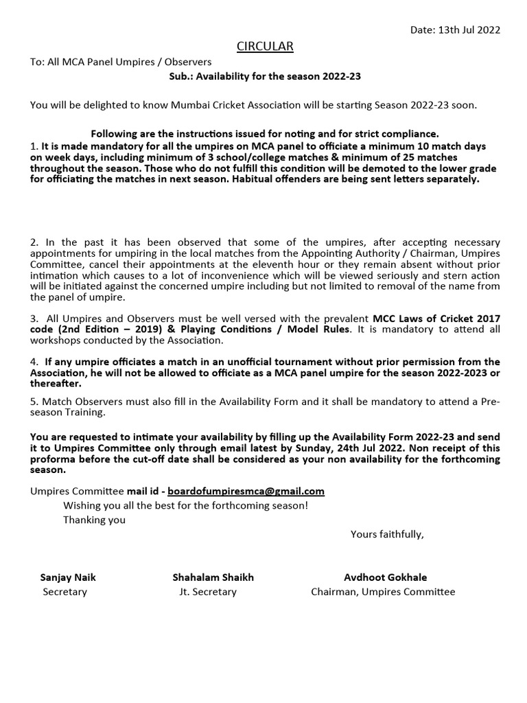 Match Official Availability | PDF