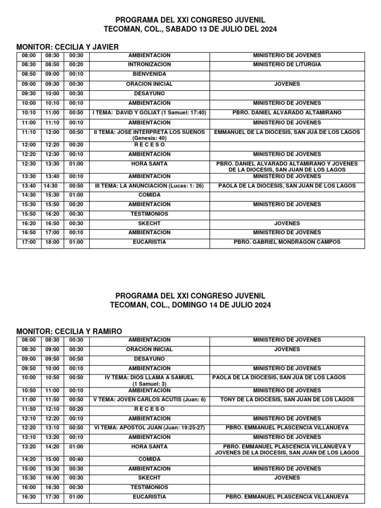 Programa Del Xxi Congreso Juvenil | PDF