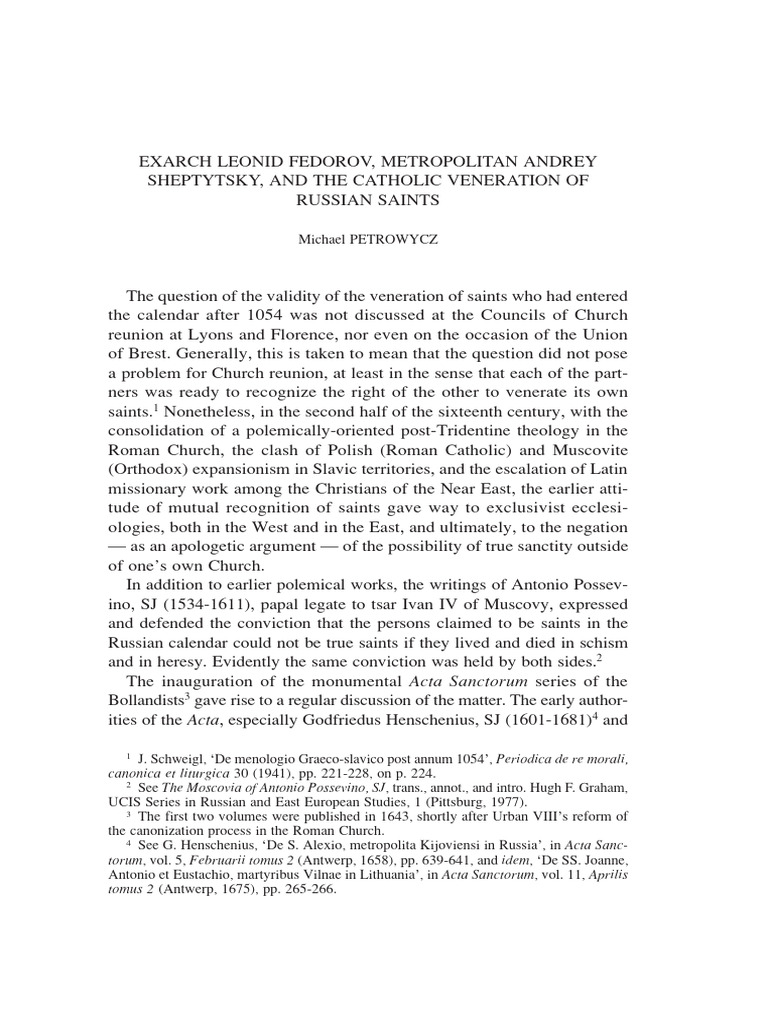 Exarch Leonid Fedorov Metropolitan Andrey Sheptytsky and The Catholic ...