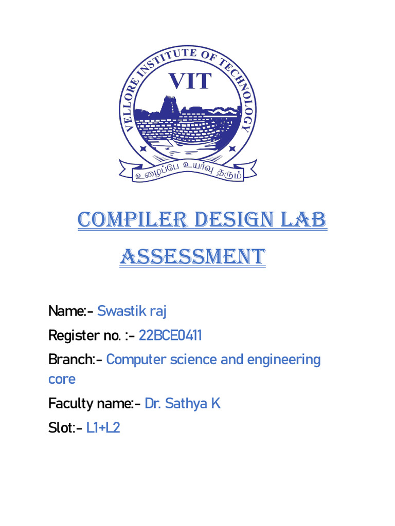 Compiler Design Lab ASSESMENT 1 22BCE0411 | PDF | Computer Science | Programming Paradigms