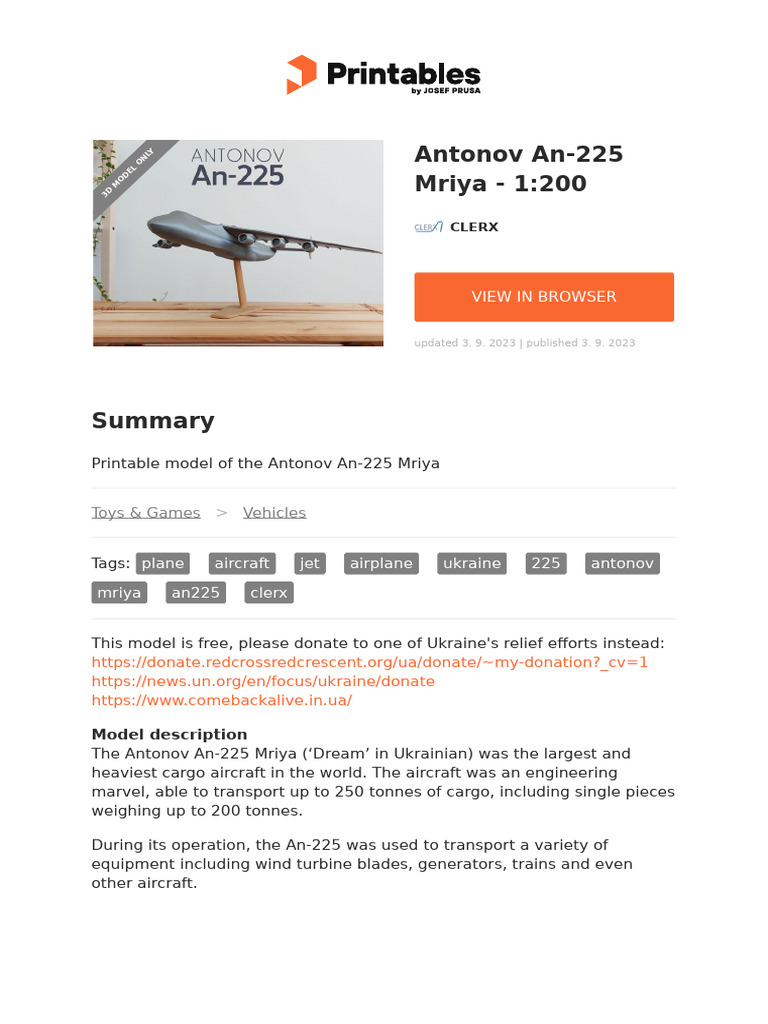 3D Print the Antonov An-225 Model | PDF | Aircraft | Aviation