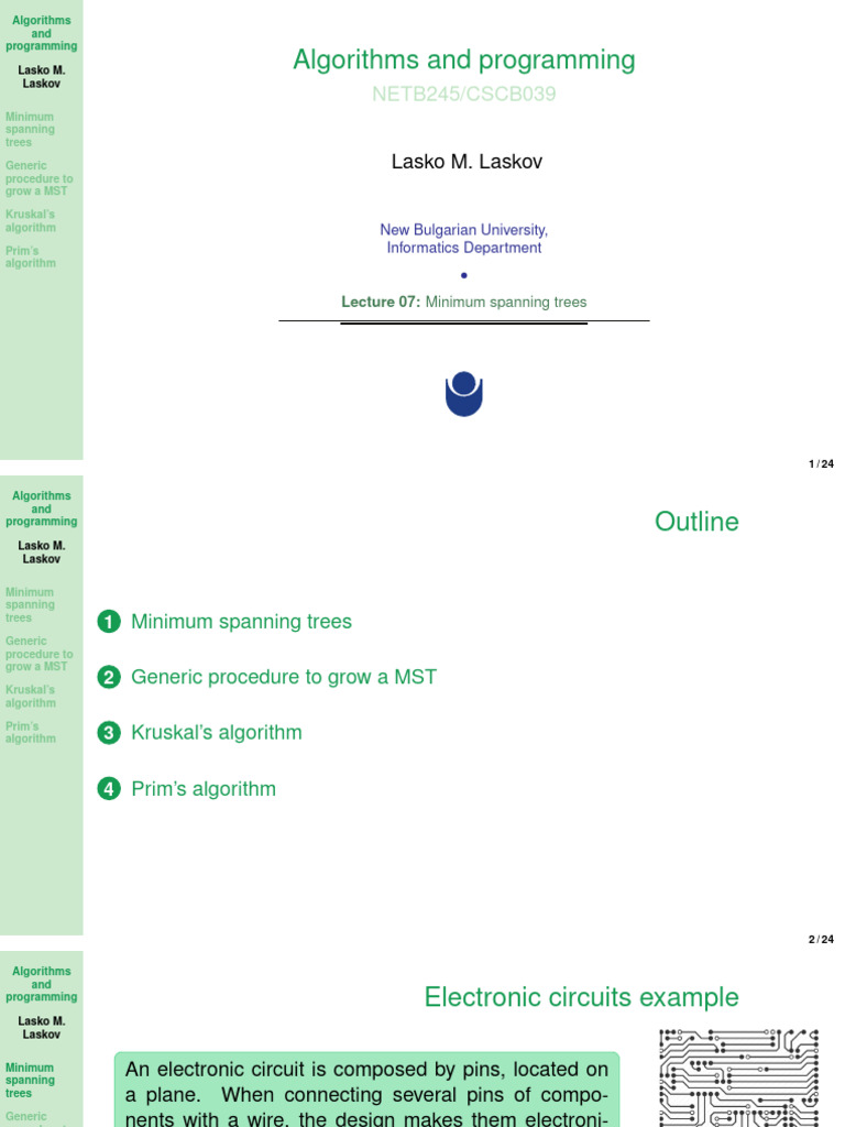 LLaskov Algorithms - L07 Minimum Spanning Trees | PDF | Algorithms | Theoretical Computer Science