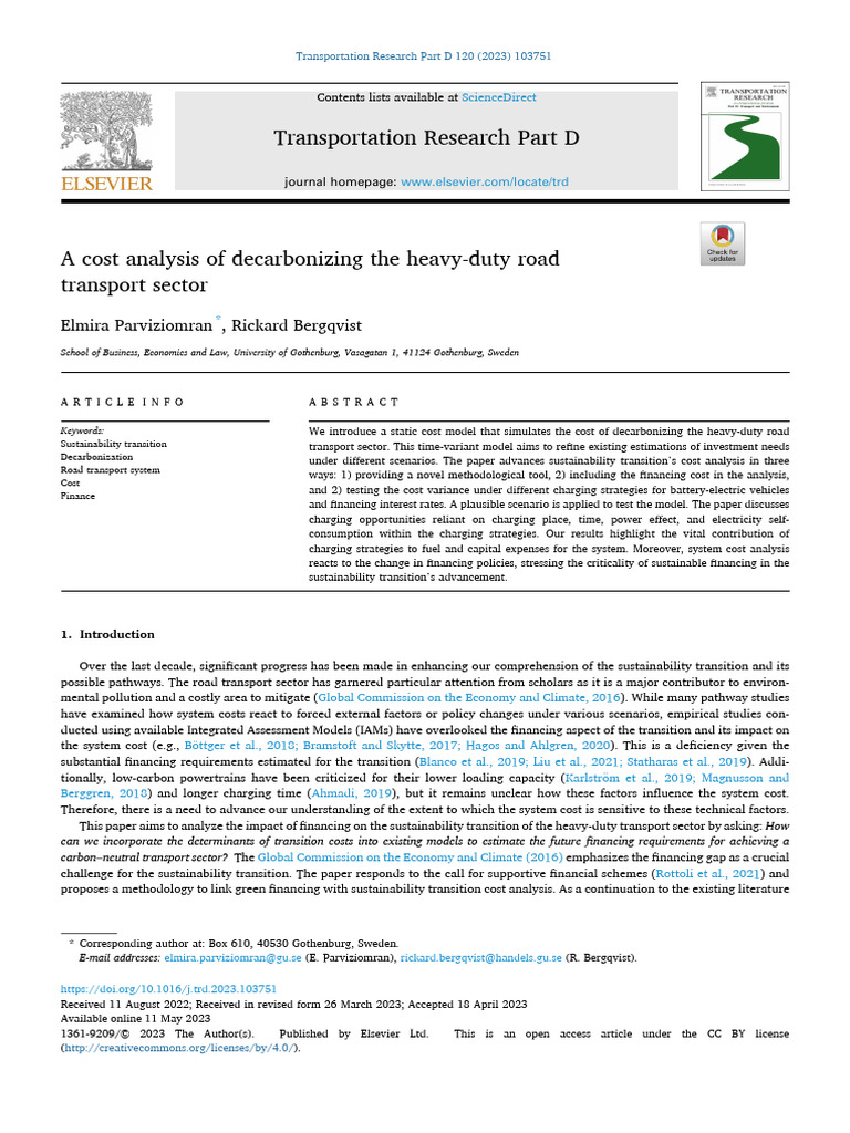 A Cost Analysis of Decarbonizing The He 2023 Transportation Research ...