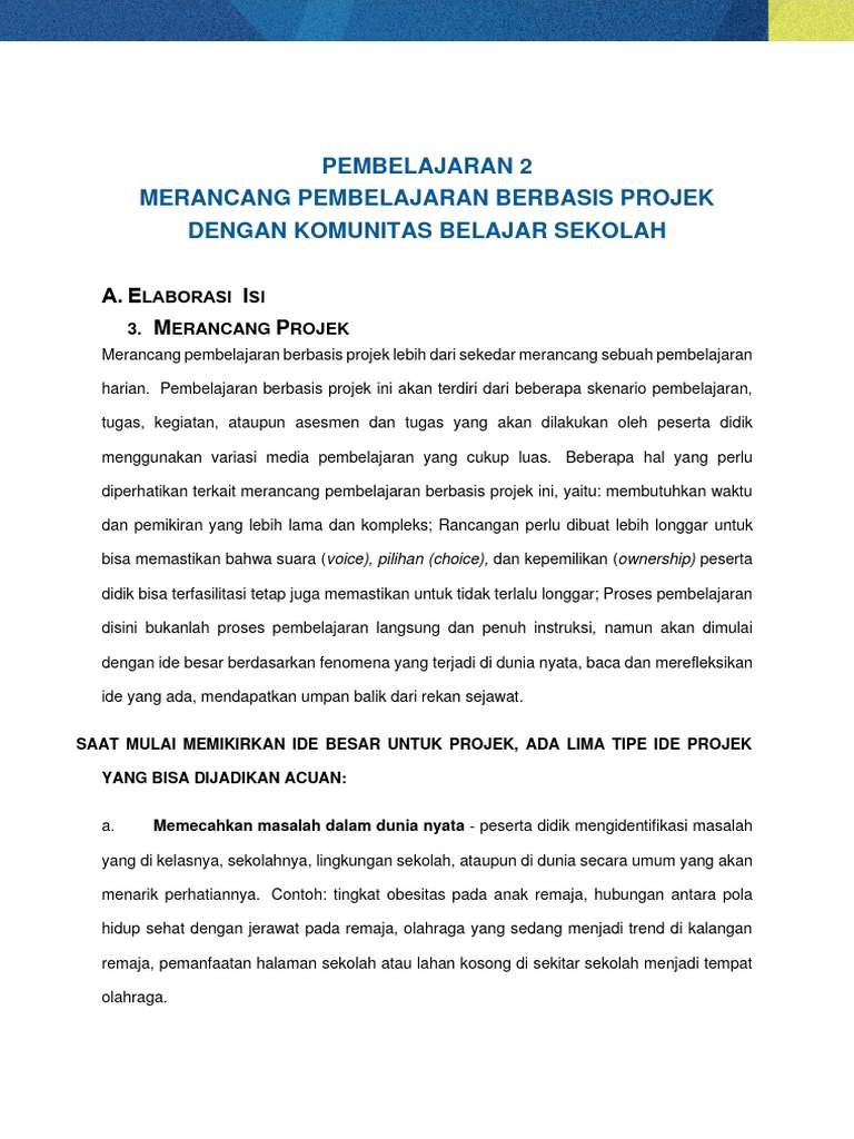 Merancang Pembelajaran Berbasis Projek | PDF | Karier & Perkembangan | Seni