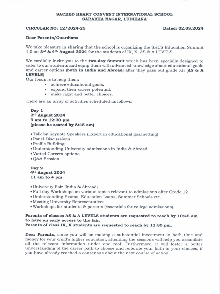 SHCS Edu Summit - 3&4aug 24 | PDF | Educational Stages