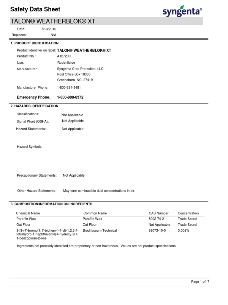 Talon Weatherblok XT Sds 1546964571 | PDF | Toxicity | Occupational ...