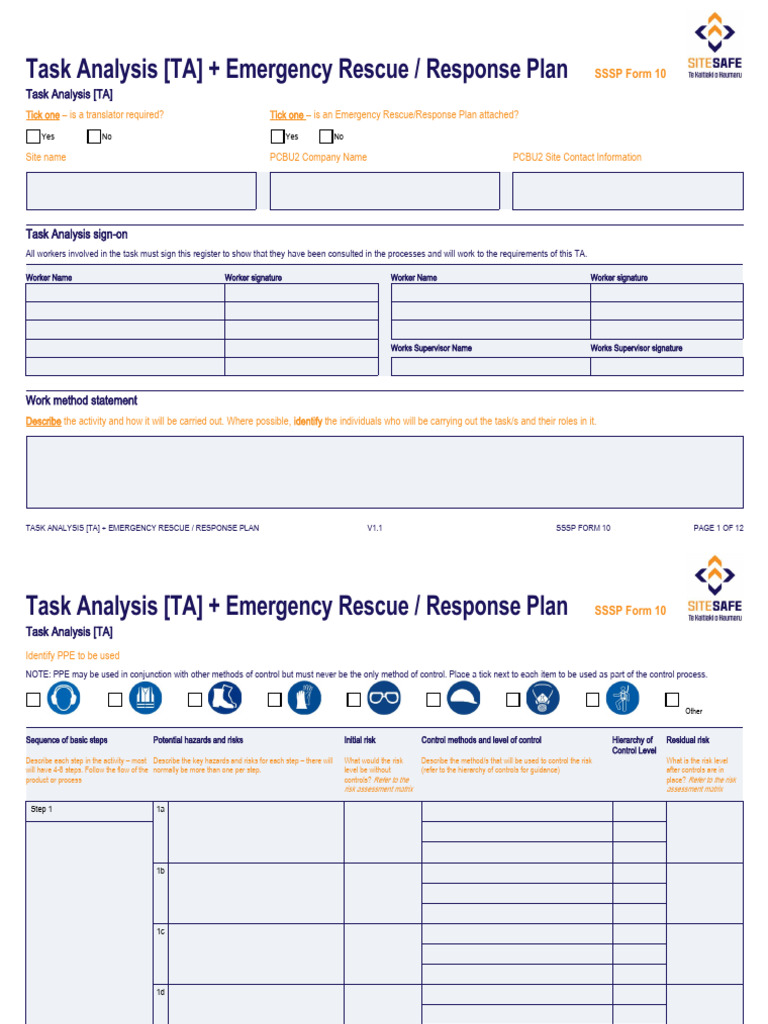 SSSP Form 10 Task Analysis and Emergency Rescue Response Plan 1.1 | PDF ...