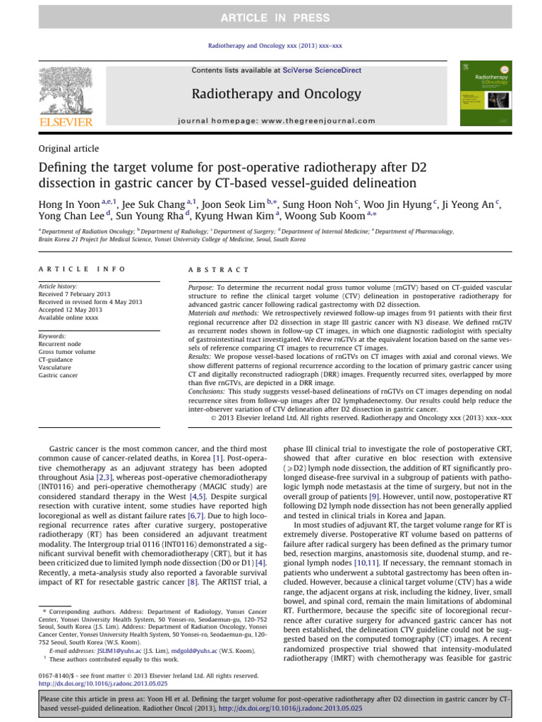Target Volume For Post-Operative Radiotherapy Gastric Cancer by CT ...