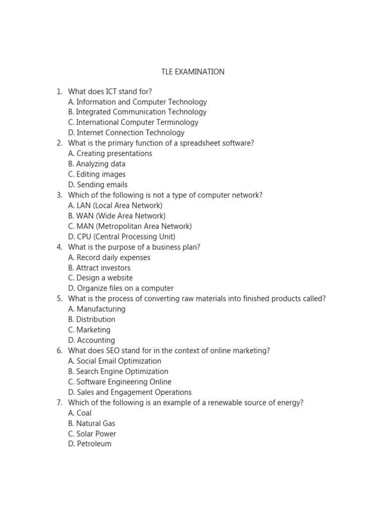 Tle Examination | PDF | Computer Network | Computing