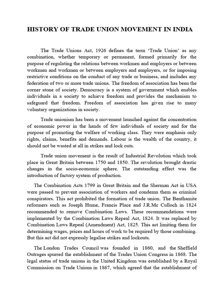 Indian Trade Union Evolution | PDF | Trade Union | Strike Action