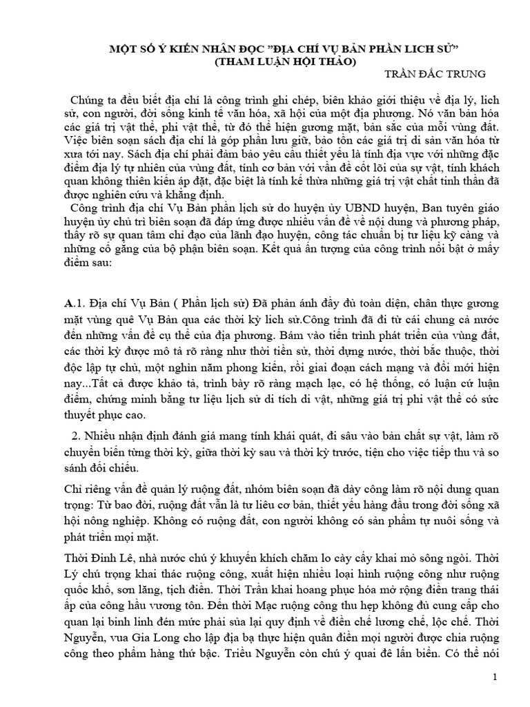 Mot So y Kien Nhan Doc Dia Chi Vu Ban Phan Lich Su | PDF