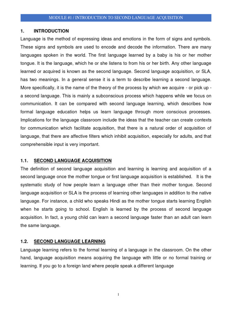 Module N1 Intro To Sla | PDF | Second Language Acquisition | Second Language