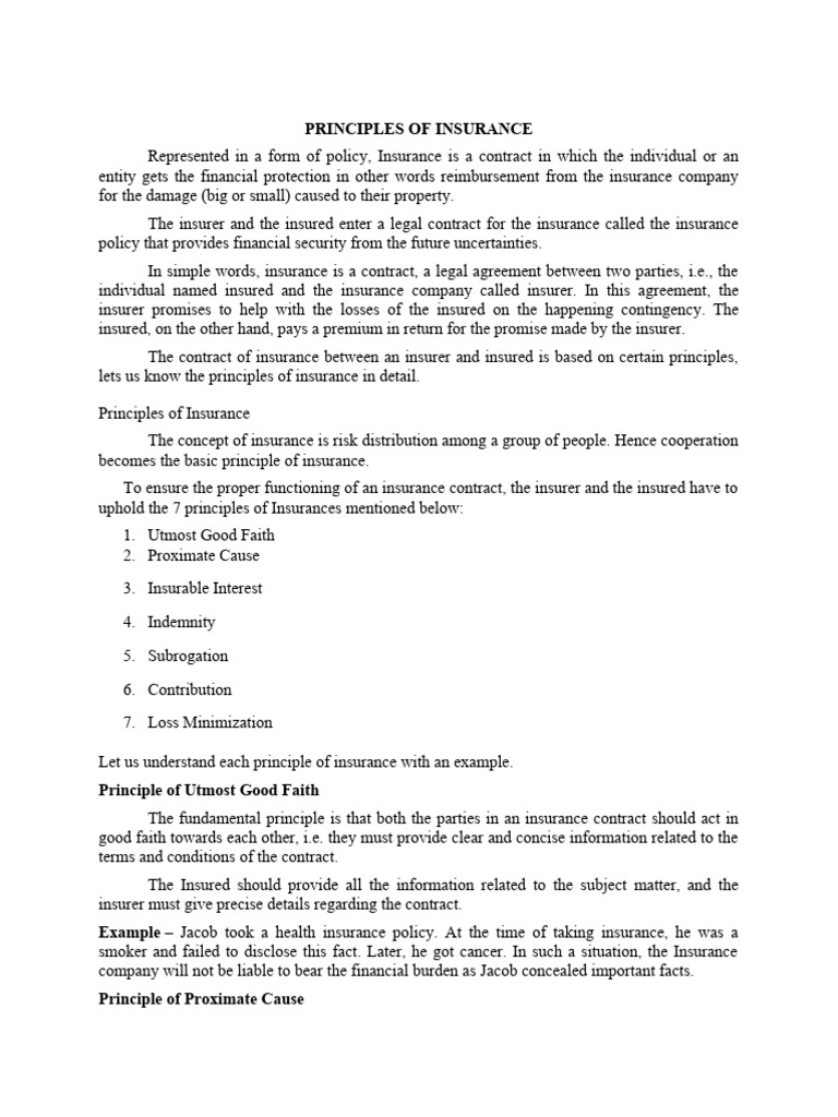 7 Key Principles of Insurance Explained | PDF | Insurance | Indemnity