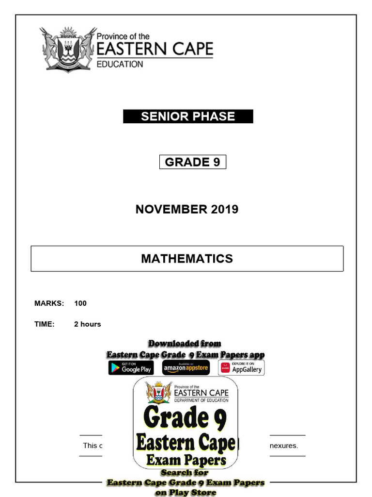 Maths QP Gr9 Nov2019 - Engd | PDF | Area | Interest