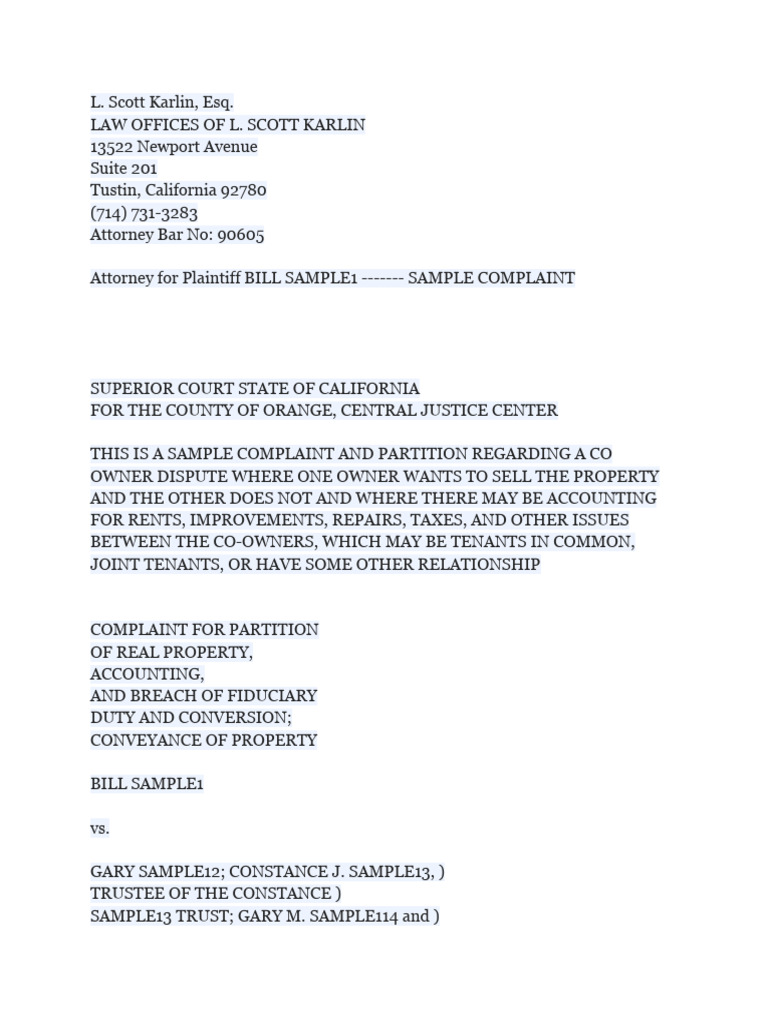 partition complaint | PDF | Concurrent Estate | Damages