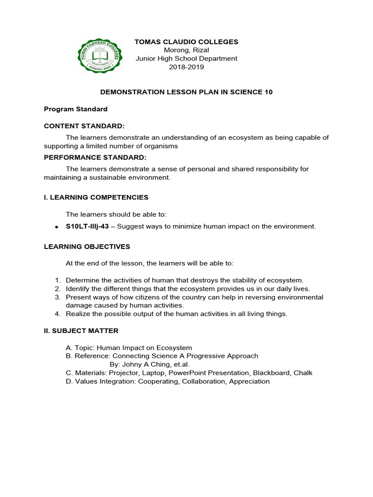 Human Impact on Ecosystems Lesson Plan | PDF | Environmental ...