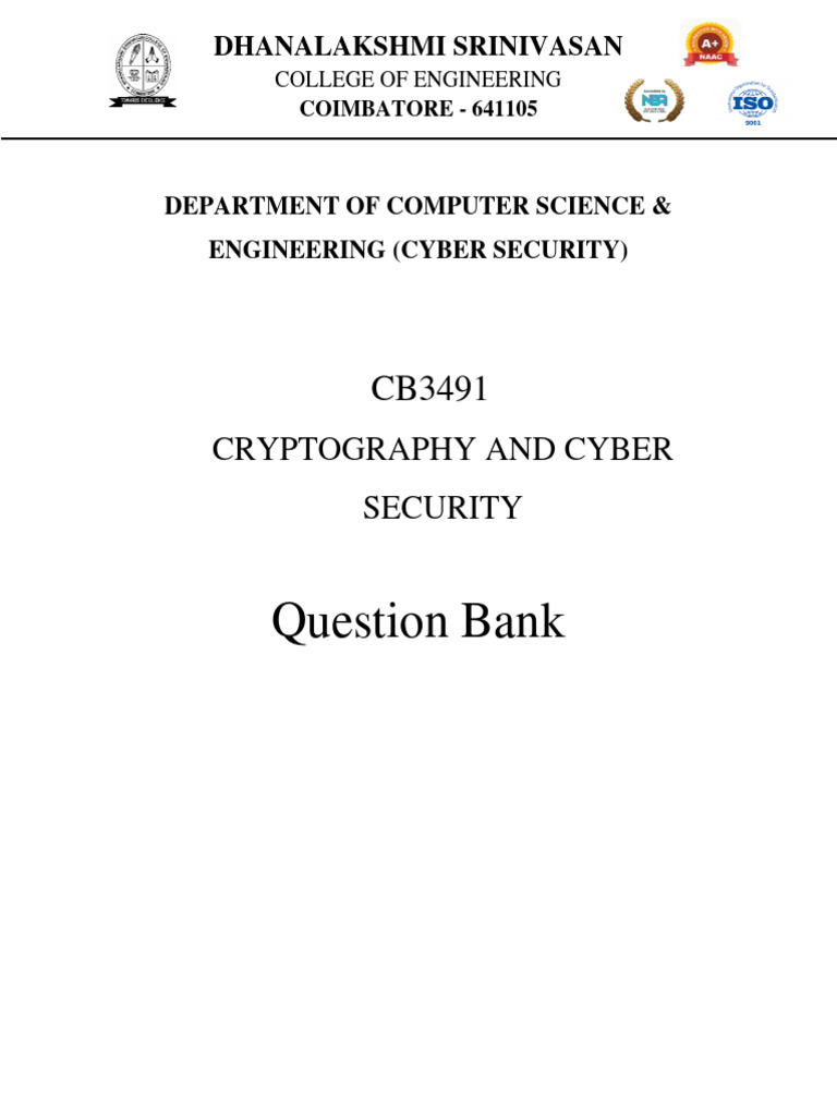 Cryptography and Cyber Security Question Bank | PDF | Cryptography | Key (Cryptography)
