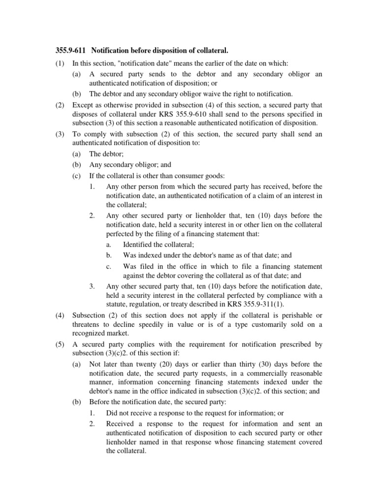 Notification Requirements for Collateral Disposition | PDF | Security Interest | Civil Law ...