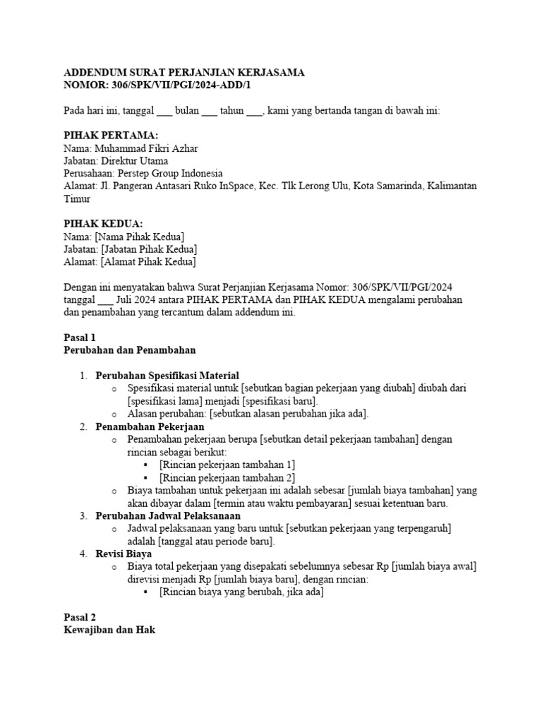 Addendum Surat Perjanjian Kerjasama | PDF