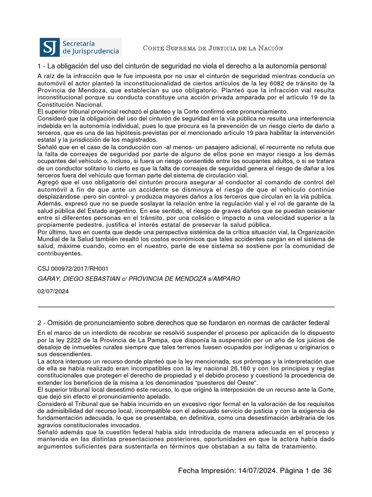 AAAFallos Destacados. CSJN. CIVL ULTIMOS TRES AÑOS. 14-7-2024 | PDF ...